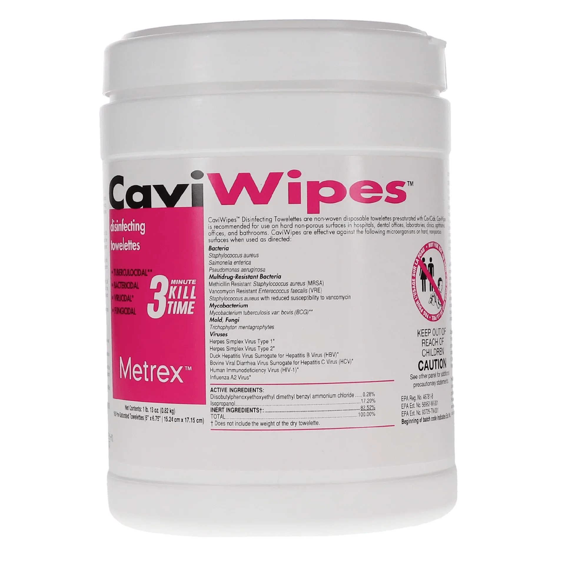 CaviWipes Surface Disinfectant Wipe 3 Minute 6" x 6.75" (160/tub ...