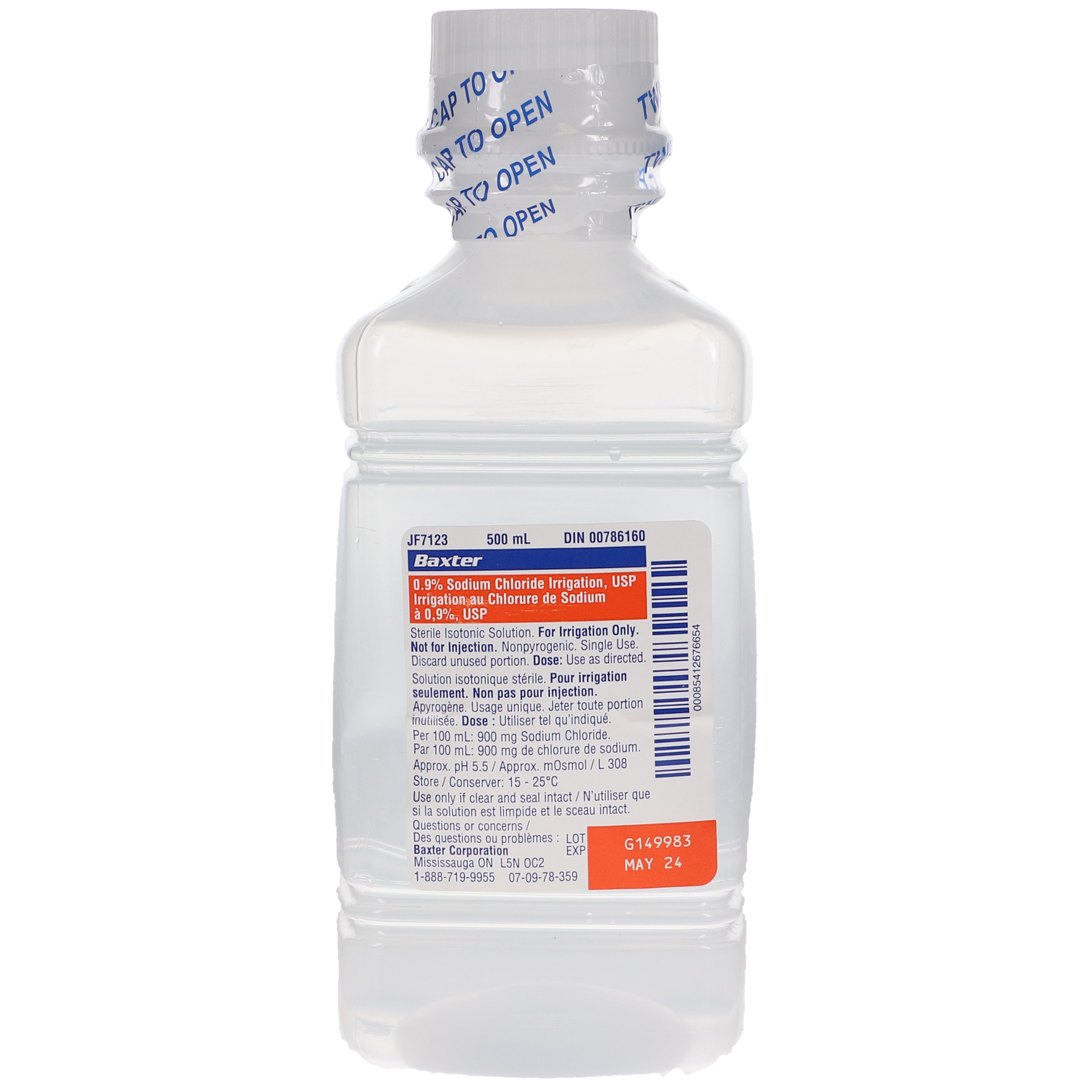 Baxter 0.9% Sodium Chloride (NaCl) Saline Irrigation, USP, Bottle, 500 ...