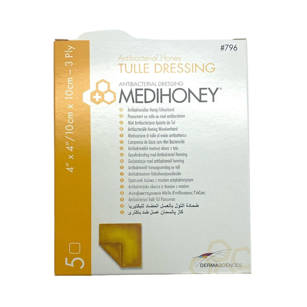 Medihoney Antibacterial Honey Tulle Dressing, 4"x 4"/ 10cm x 10cm (Box ...